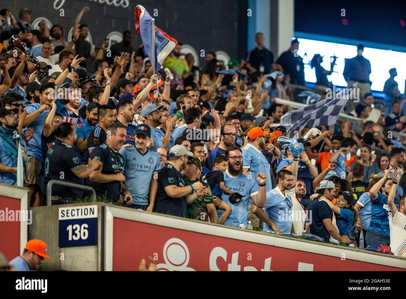 New York, NY - July 30, 2021: NYCFC fans celebrate during MLS regular ...