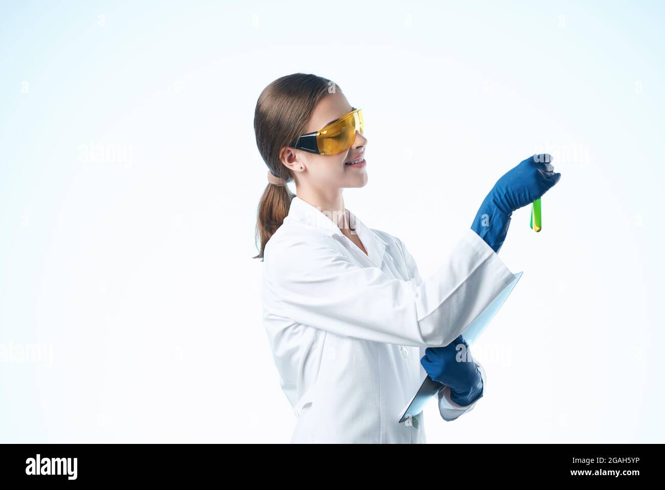 female laboratory assistant research biotechnology analysis science ...