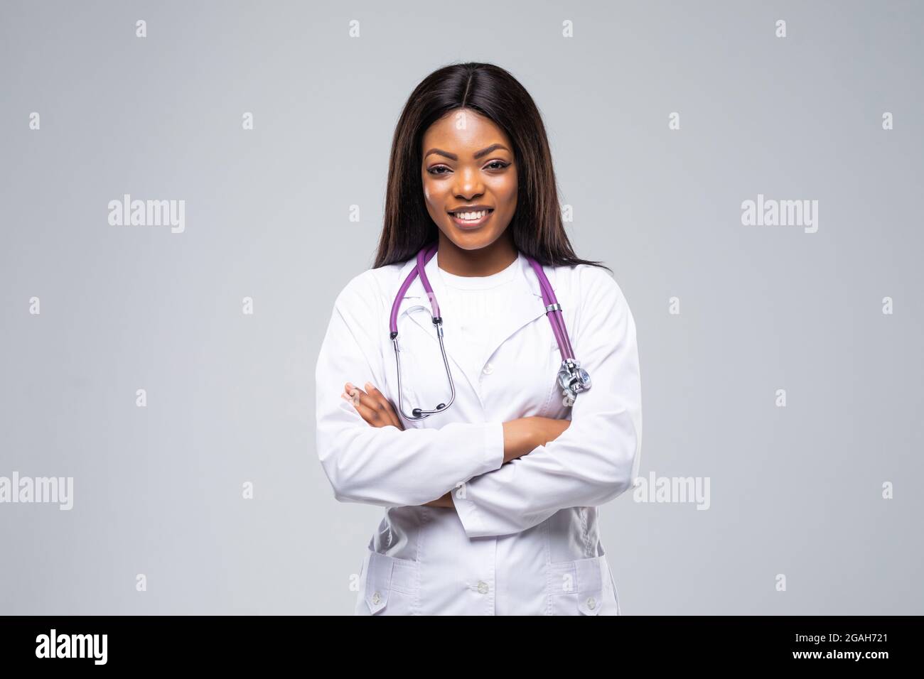 portrait of happy african american medic doctor isolated on white Stock ...