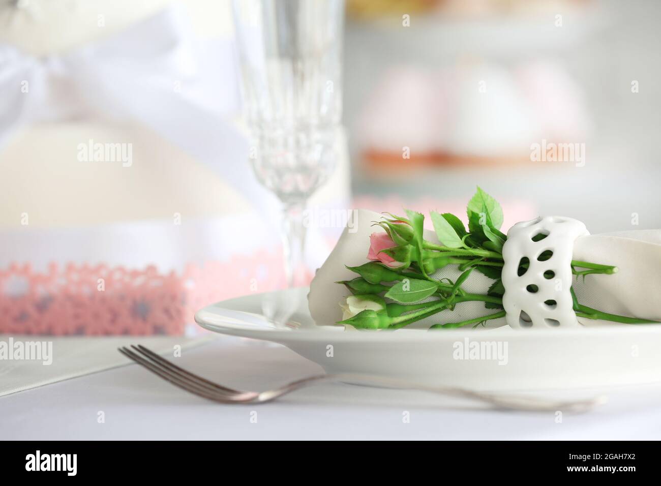 Beautiful decorated table for wedding celebration in restaurant Stock ...
