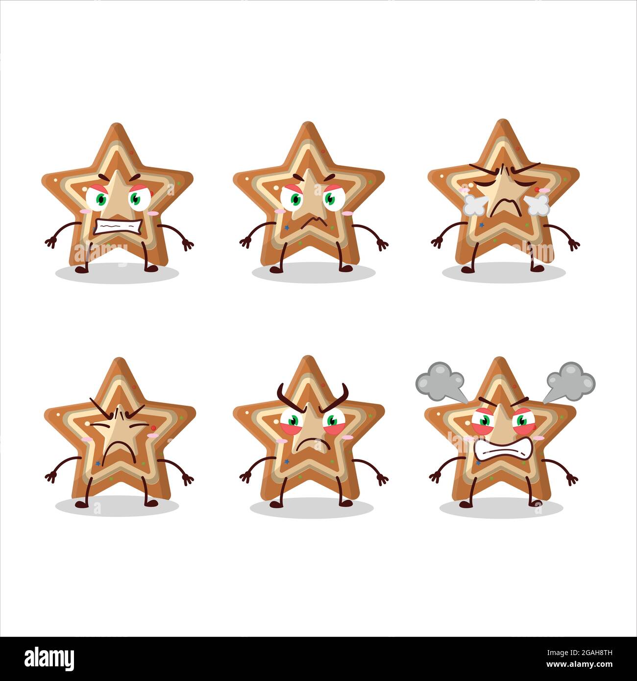 Gingerbread star cartoon character with various angry expressions ...