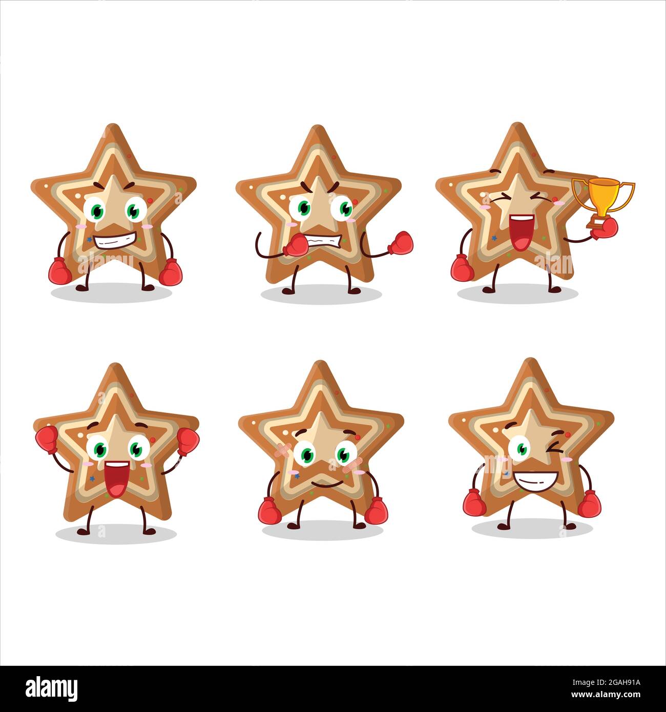 A sporty gingerbread star boxing athlete cartoon mascot design. Vector ...