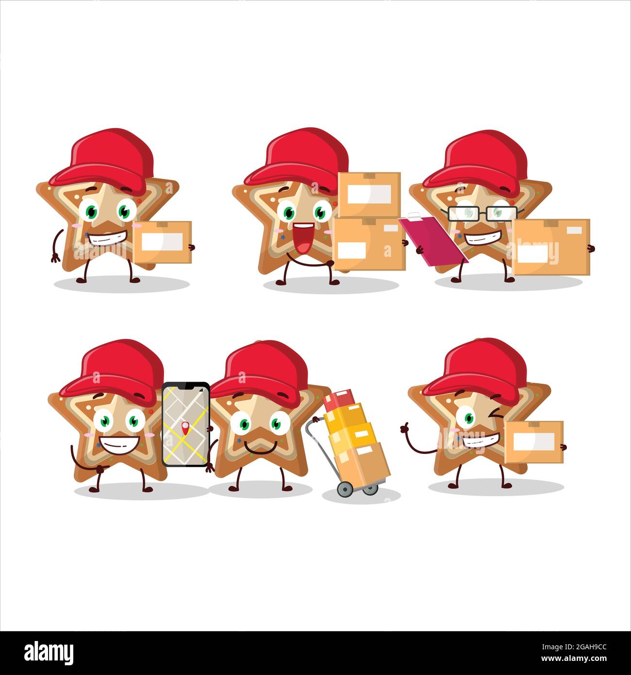 Cartoon character design of gingerbread star working as a courier ...