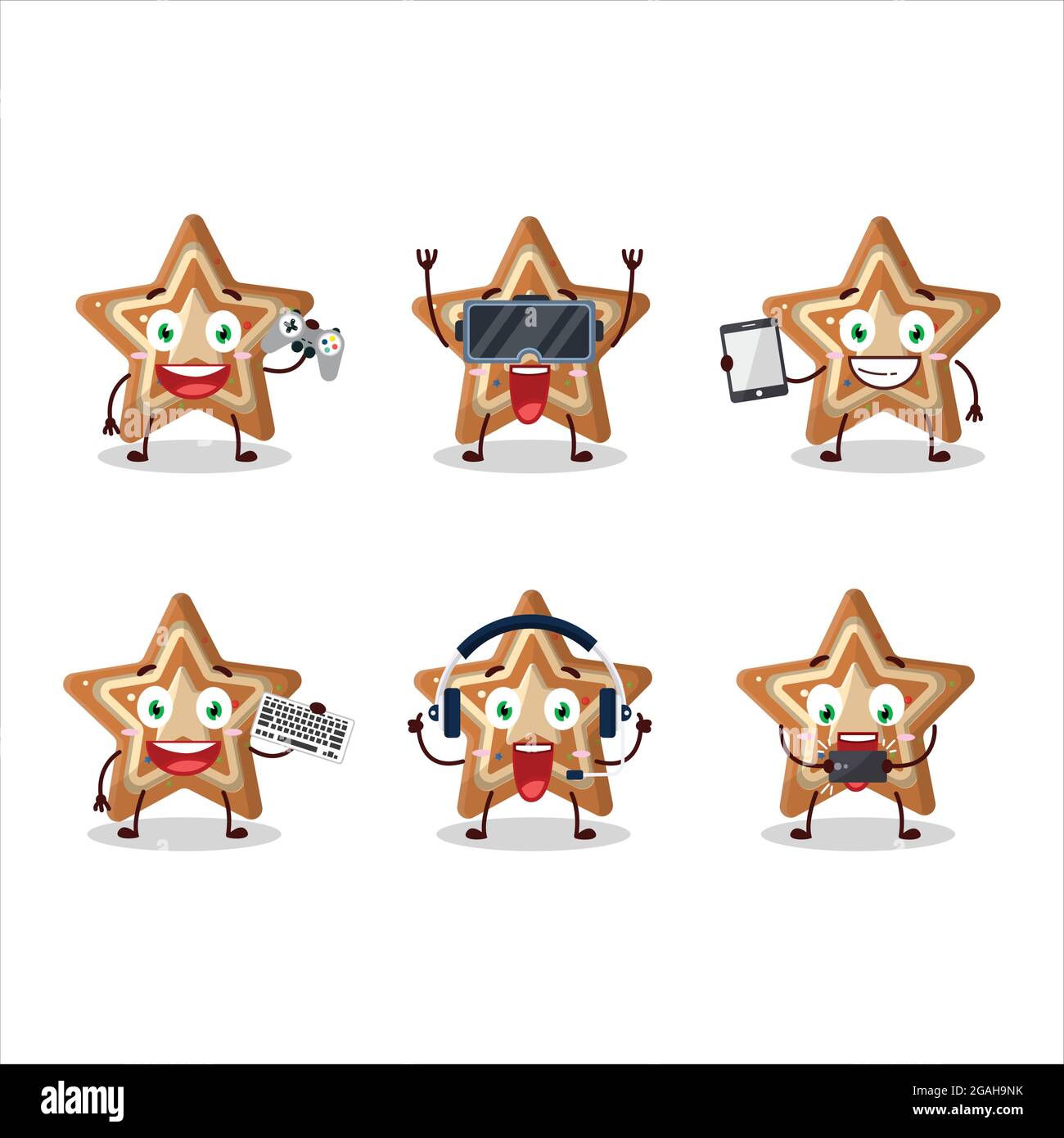 Gingerbread star cartoon character are playing games with various cute ...