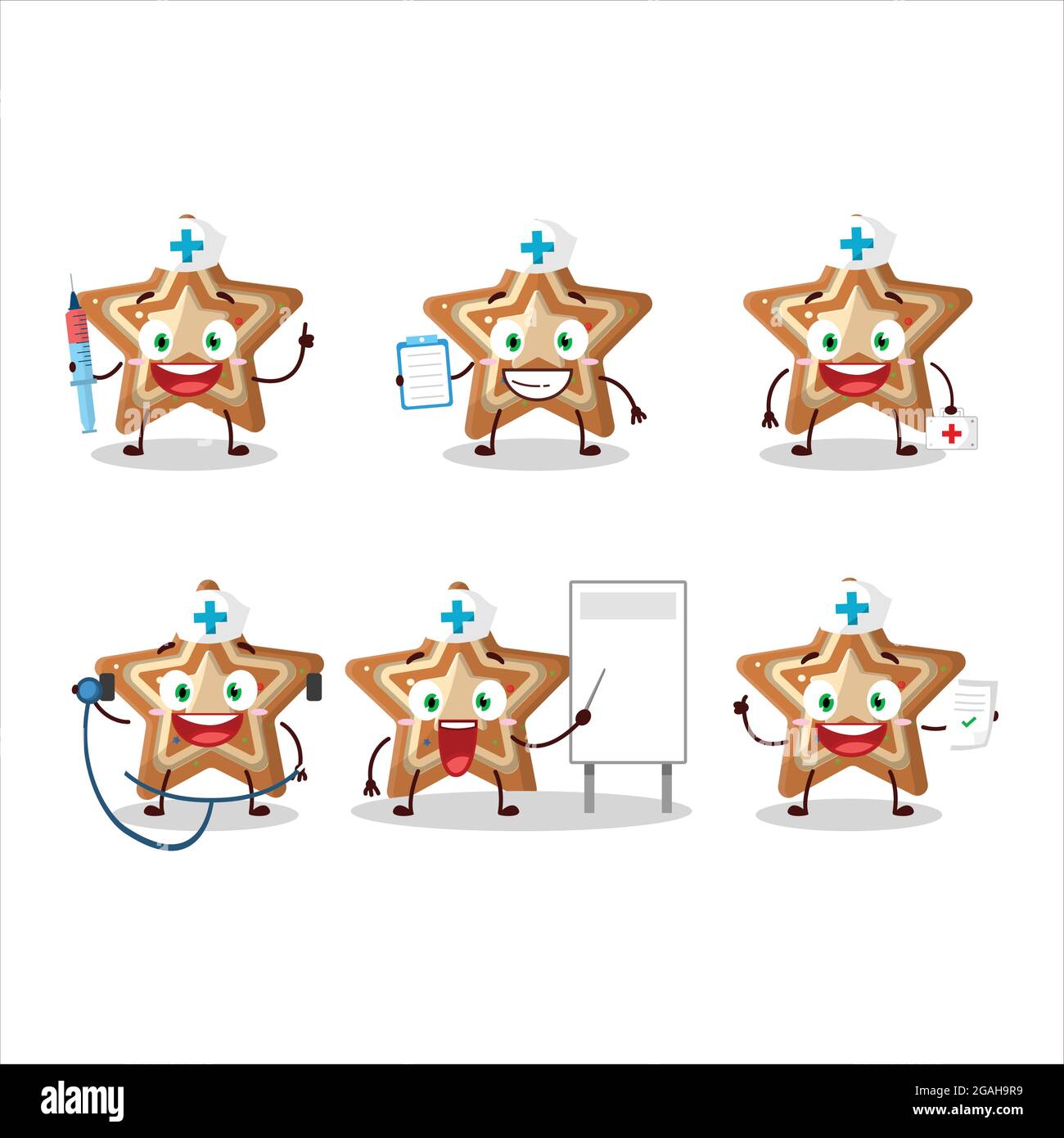 Doctor profession emoticon with gingerbread star cartoon character ...