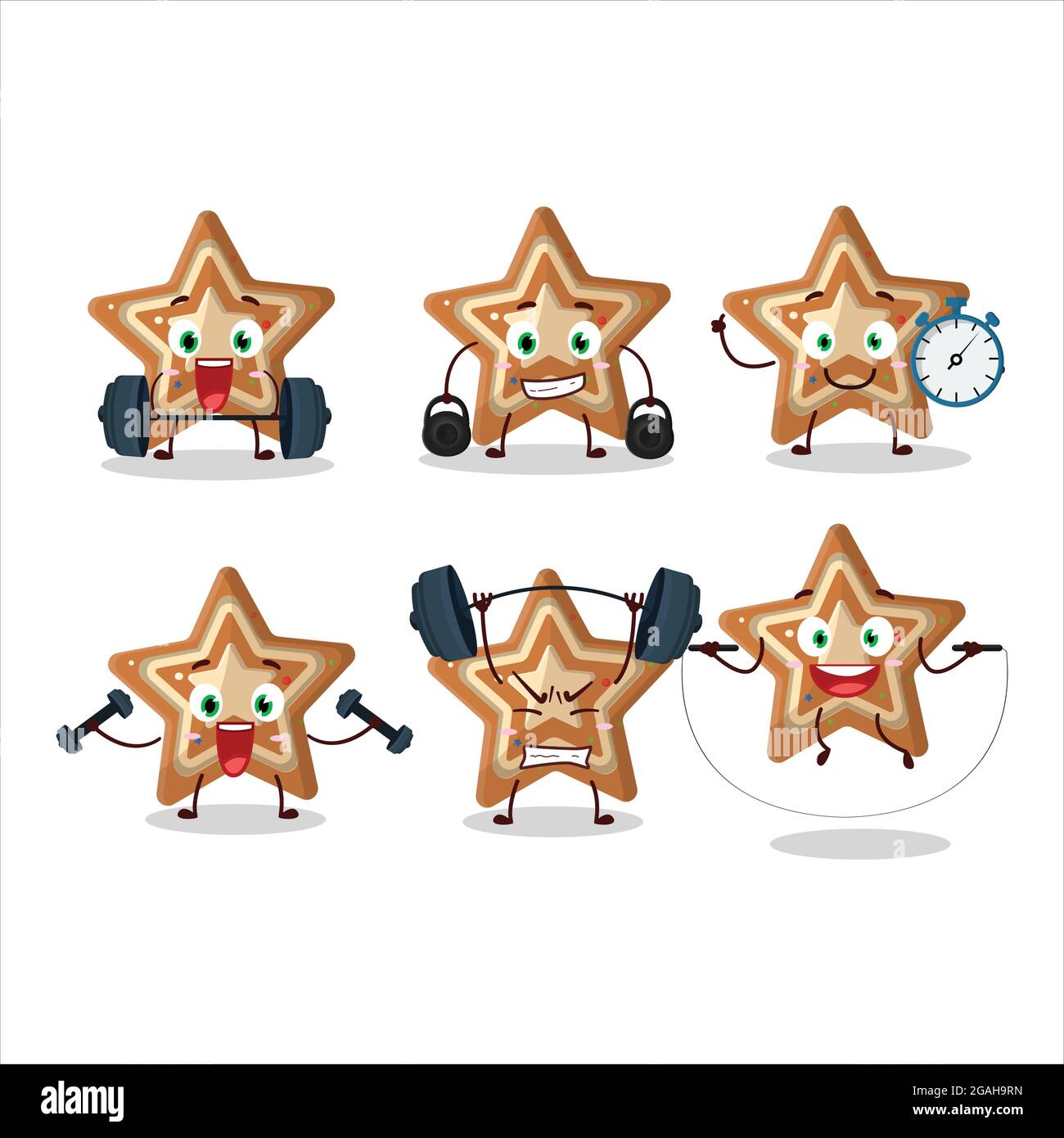 A healthy gingerbread star cartoon style trying some tools on Fitness ...