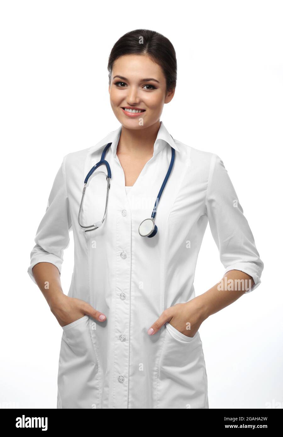 Smiling medical doctor isolated on white Stock Photo - Alamy