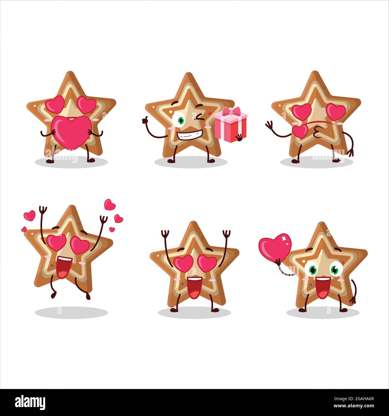 Gingerbread star cartoon character with love cute emoticon. Vector ...