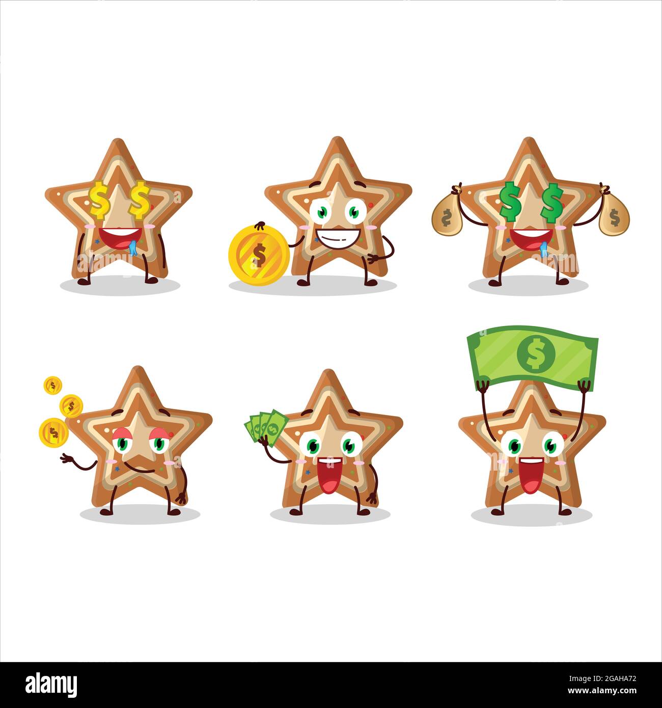 Gingerbread star cartoon character with cute emoticon bring money ...