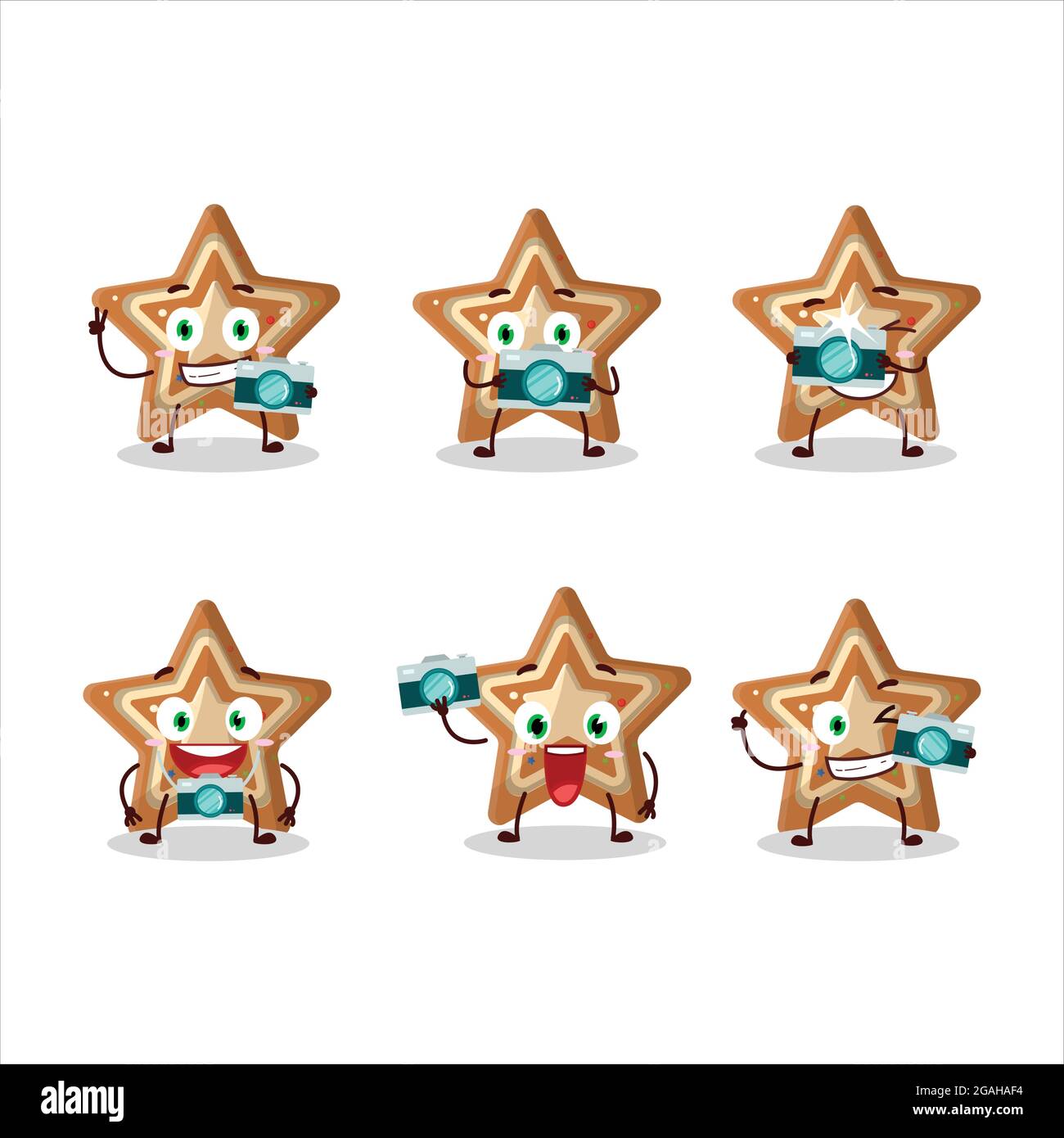 Photographer profession emoticon with gingerbread star cartoon ...