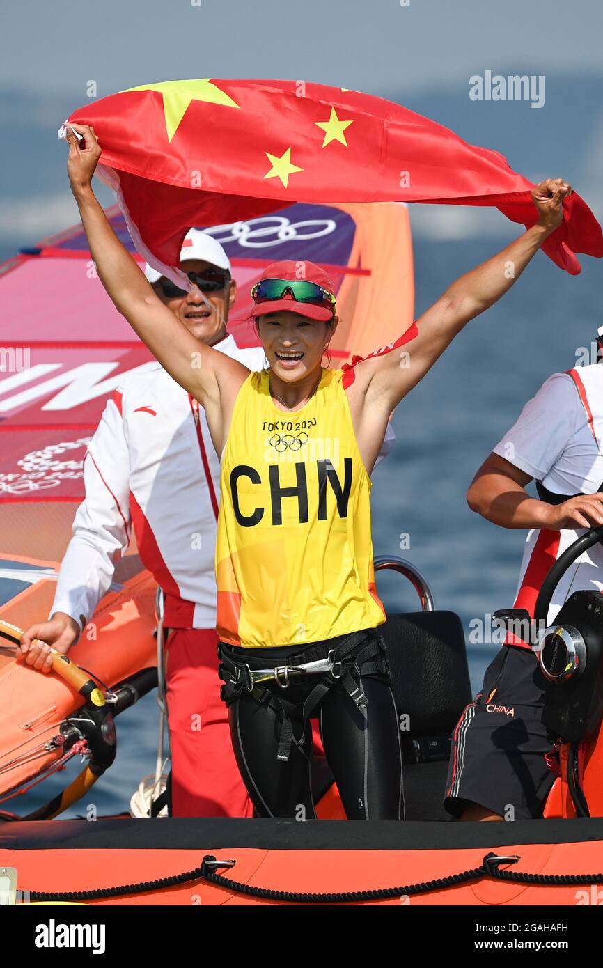Kanagawa, Japan. 31st July, 2021. Lu Yunxiu (front) of China celebrates ...