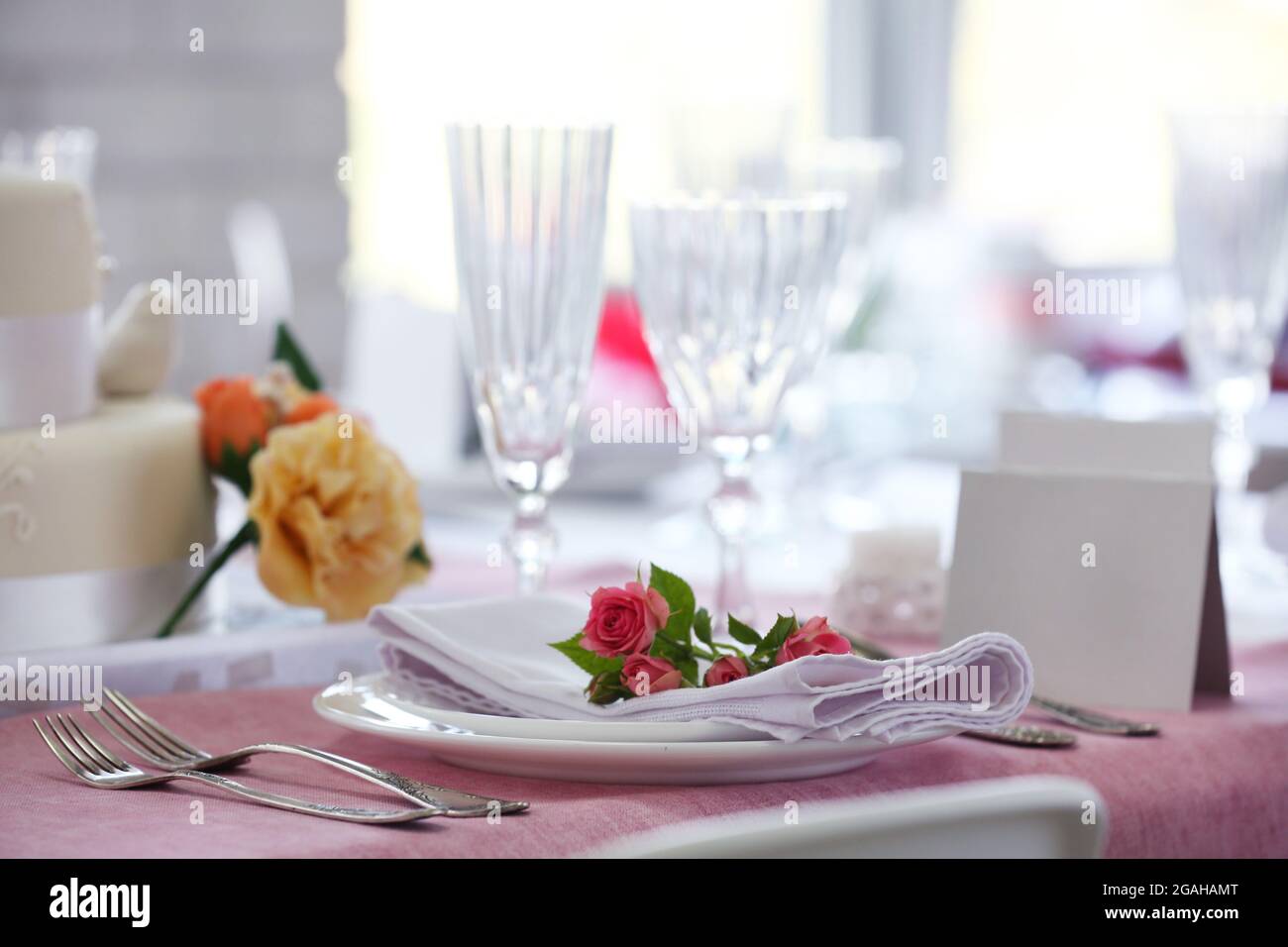 Beautiful served table for wedding or other celebration in restaurant ...