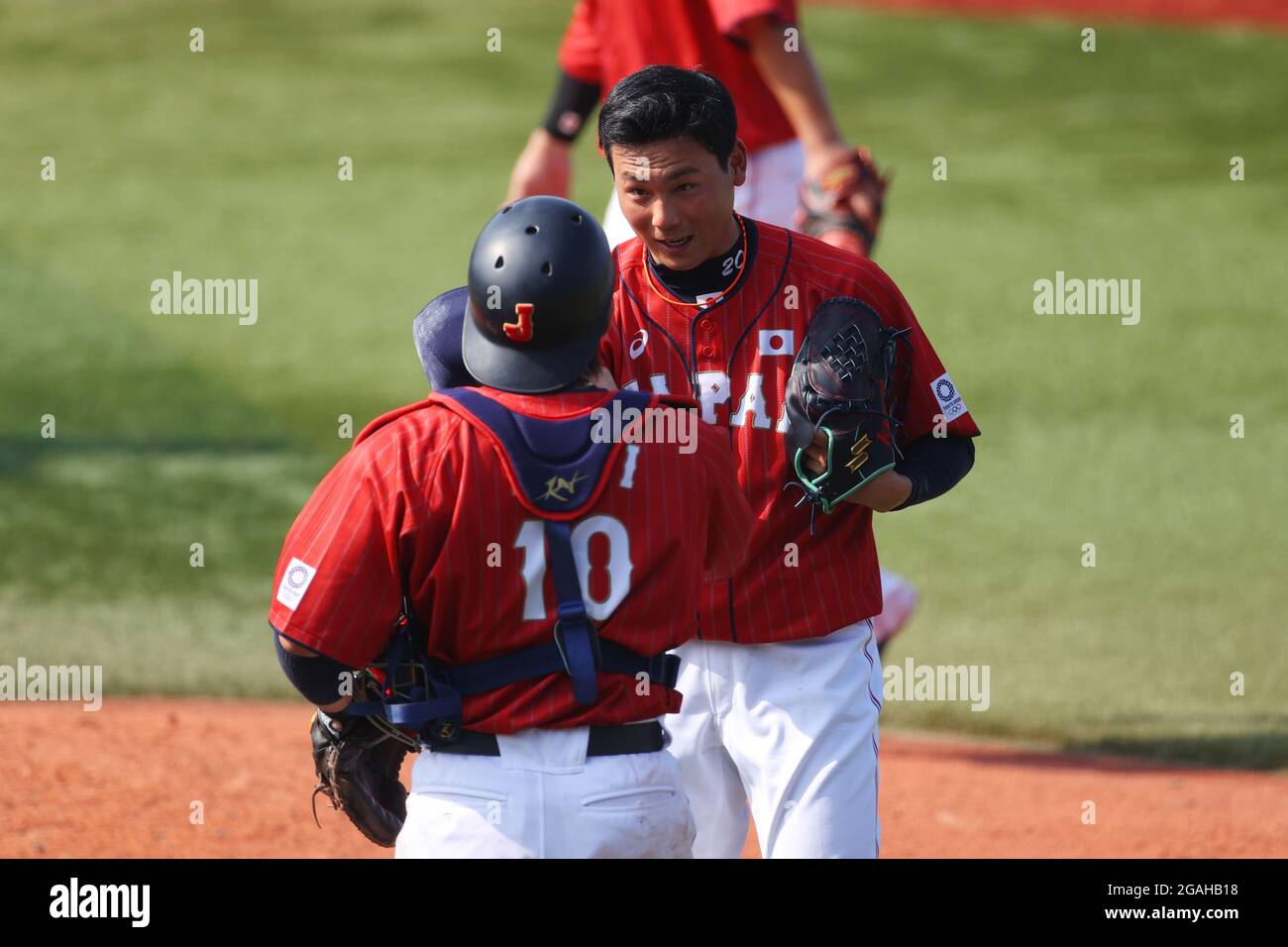 Kanagawa, Japan. 31st July, 2021. (L-R) Takuya Kai, Ryoji Kuribayashi (JPN) Baseball : Opening ...