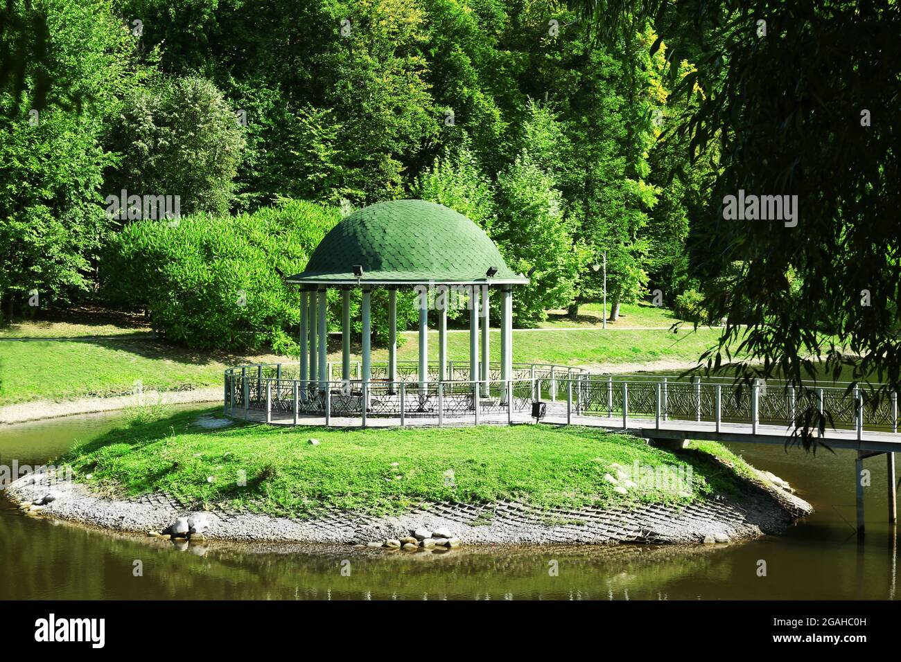 Beautiful park with rotunda and paths in Feofania Stock Photo - Alamy