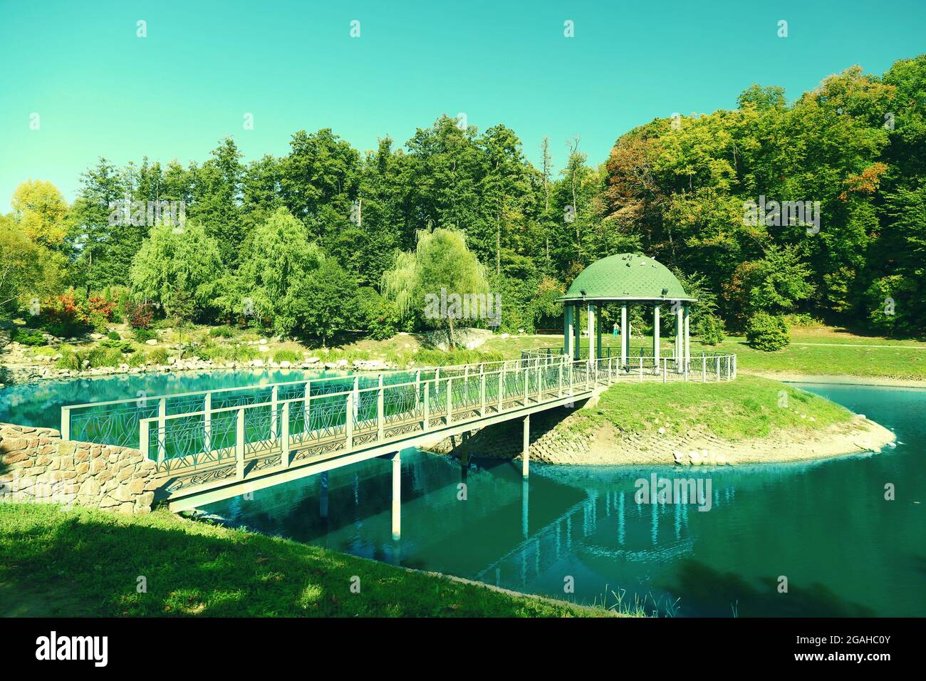 Beautiful park with rotunda and paths in Feofania Stock Photo - Alamy