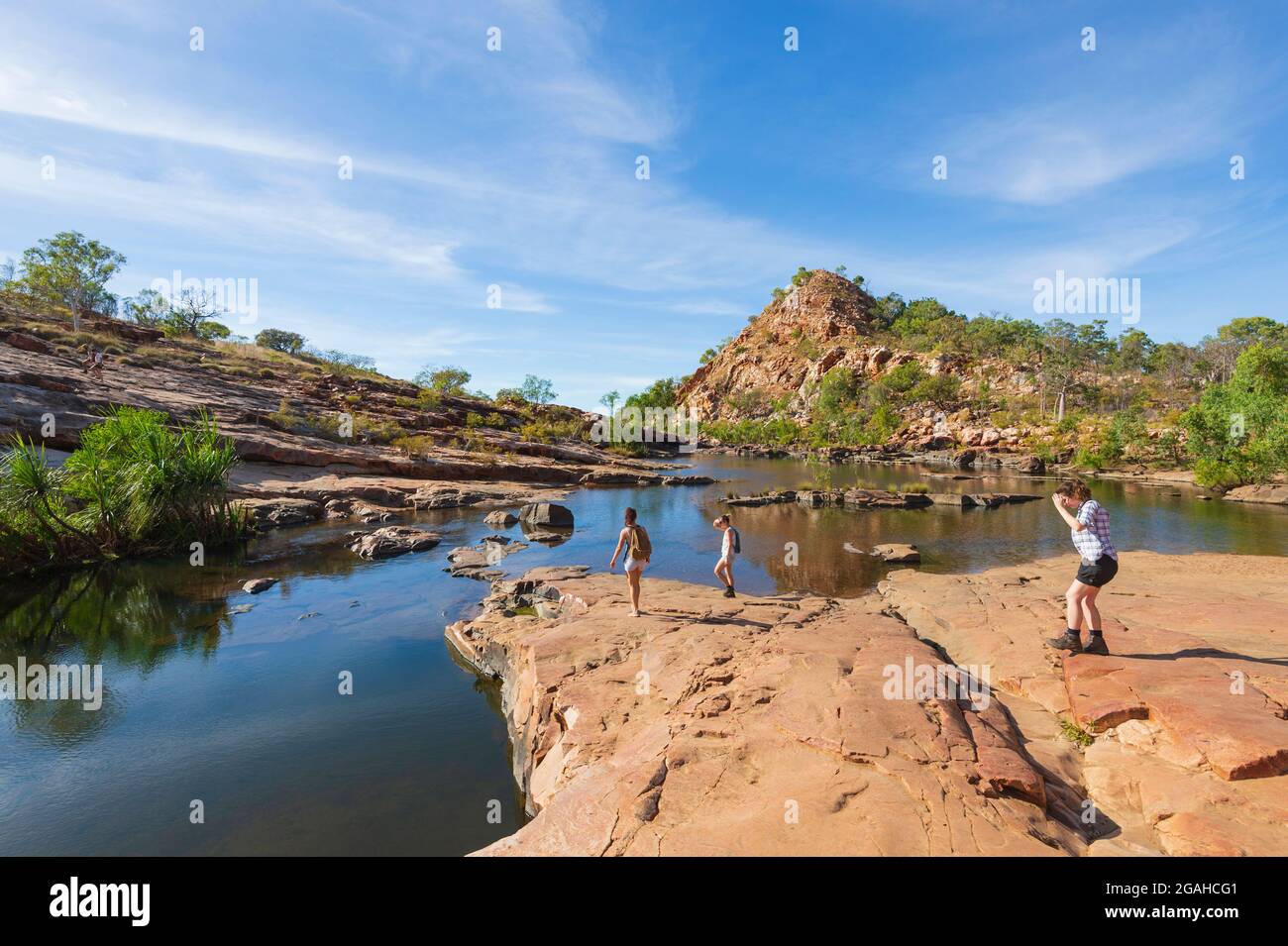 Young female tourists at Bell Gorge, a renowned destination in the ...