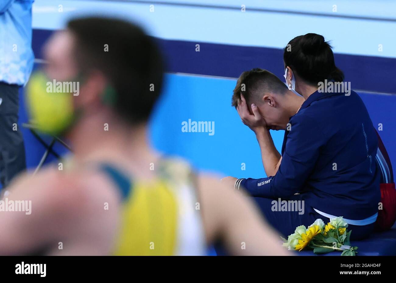 Tokyo, Japan. 31st July, 2021. Ivan Litvinovich of Belarus reacts ...