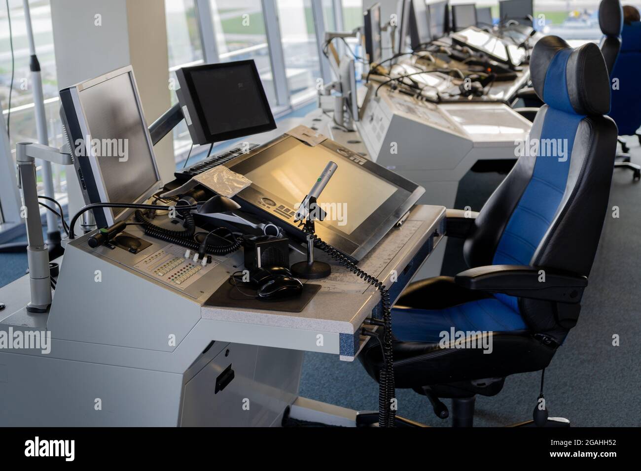 Air traffic controller workplace. Work space of the manager of takeoffs ...
