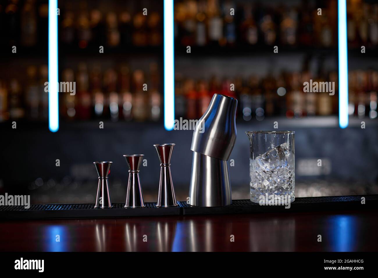 different bar steel tools for preparation cocktails Stock Photo - Alamy
