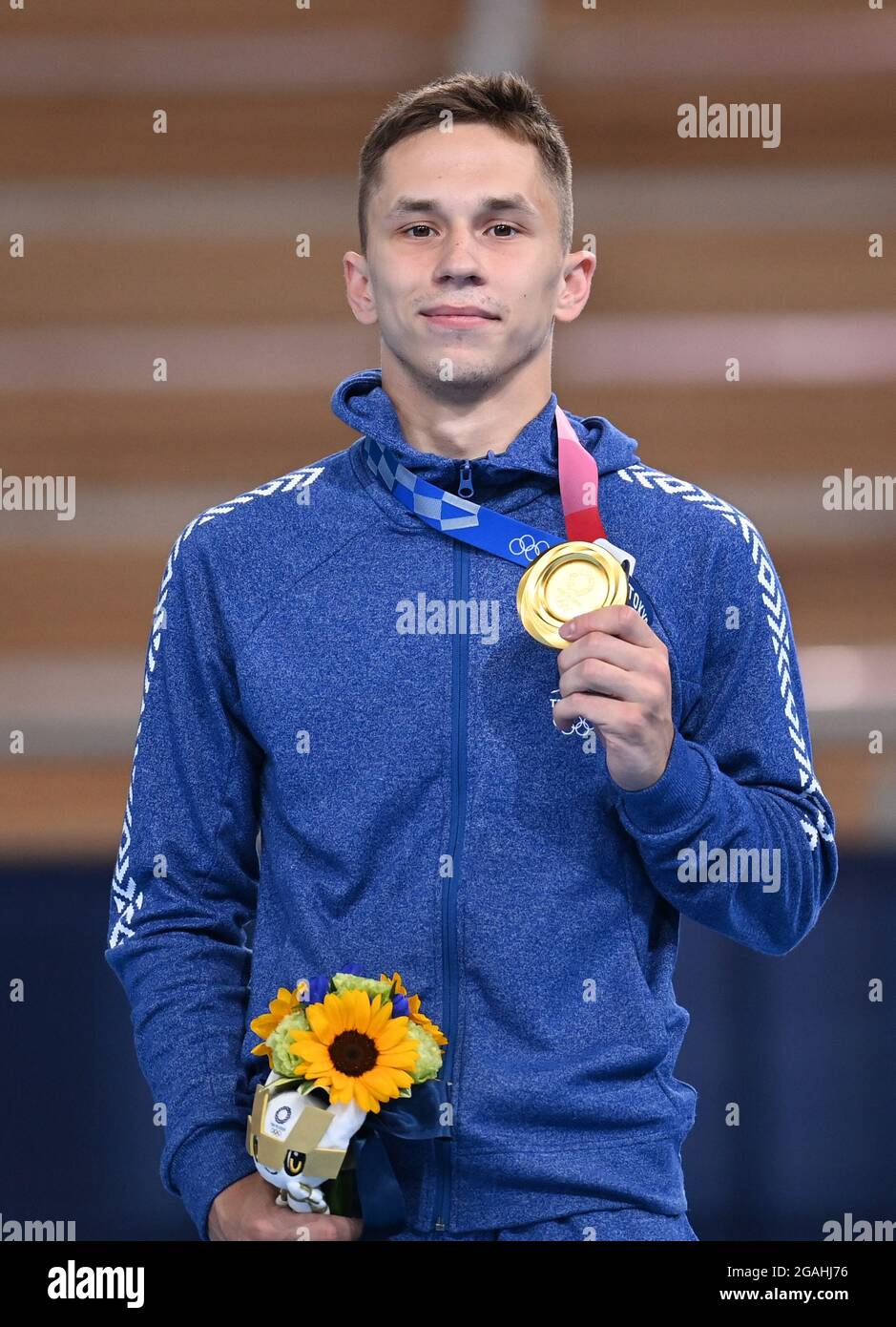 Tokyo, Japan. 31st July, 2021. Ivan Litvinovich (C) of Belarus poses ...
