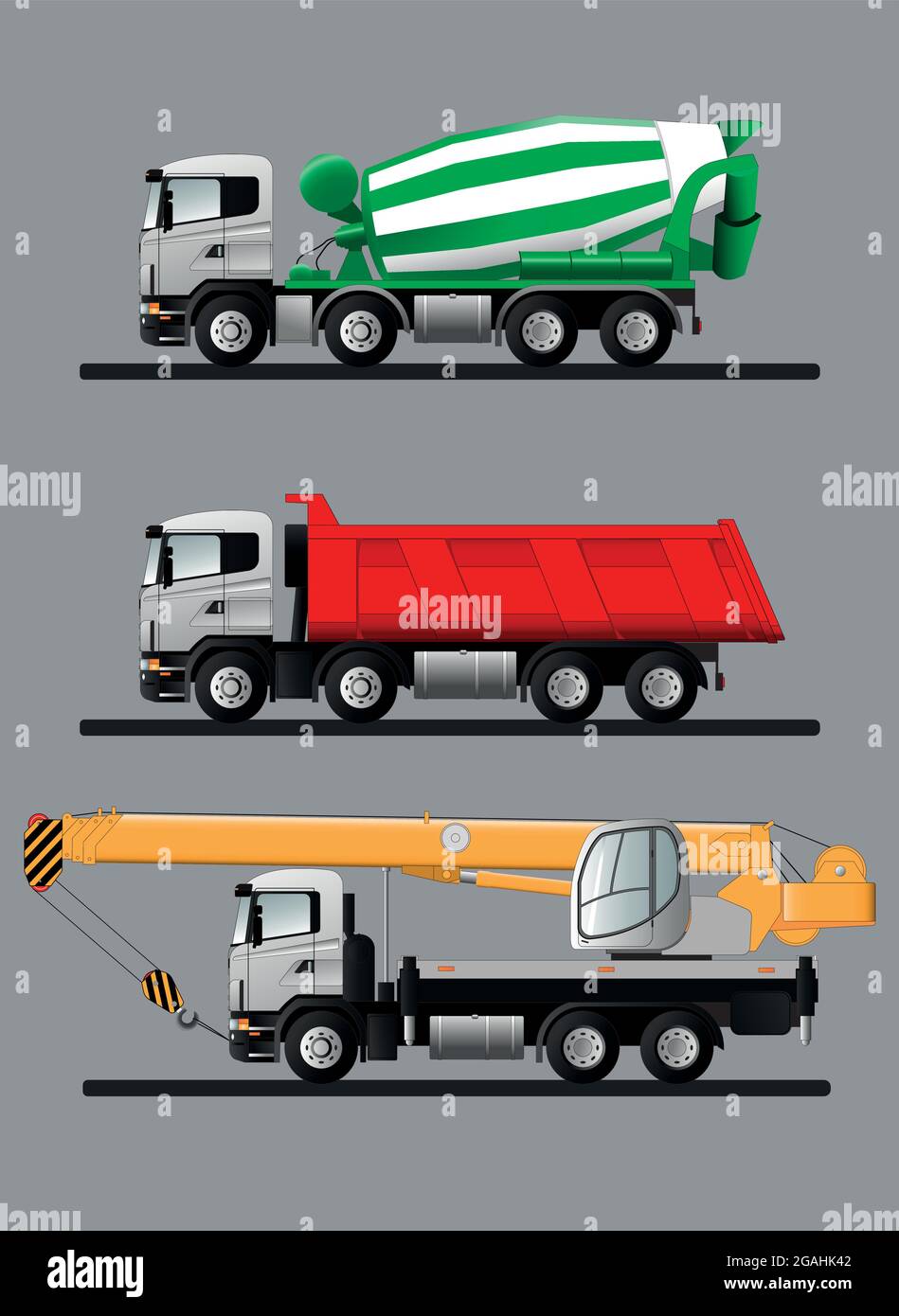 A set of images of construction automobile equipment. Vector ...