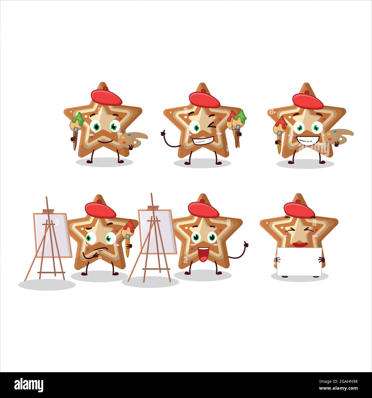 Artistic Artist of gingerbread star cartoon character painting with a ...