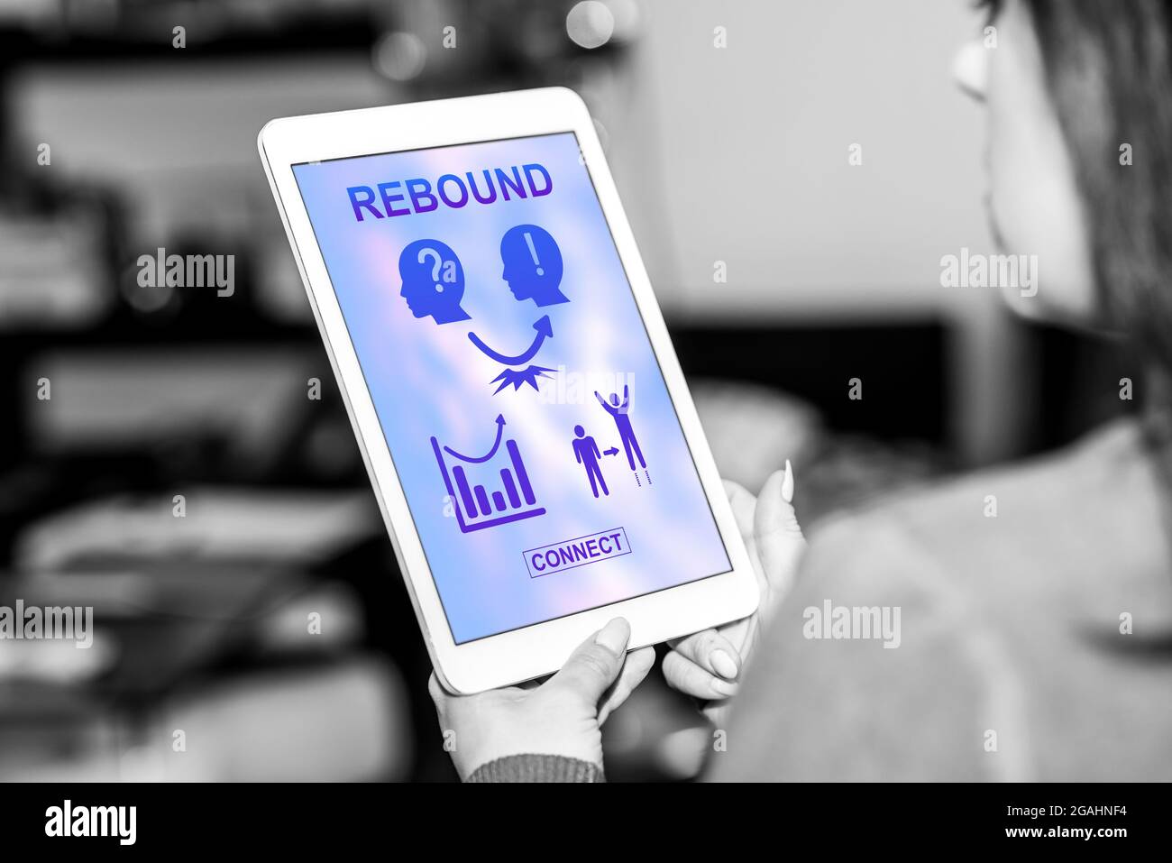 Tablet screen displaying a rebound concept Stock Photo - Alamy
