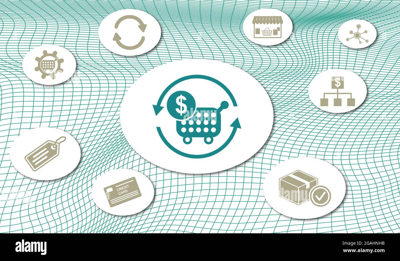 Concept of purchase with icons mesh network Stock Photo - Alamy
