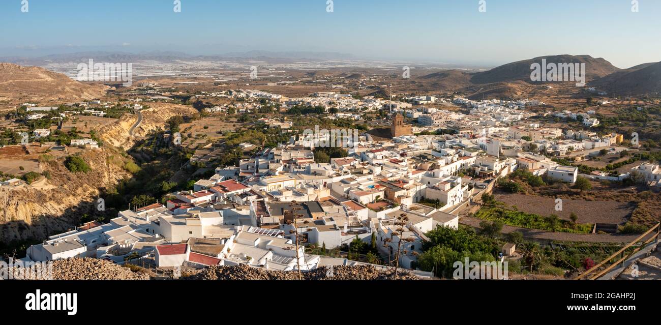 Aerial panoramic view of the town of Nijar in Almeria, Spain. Very ...