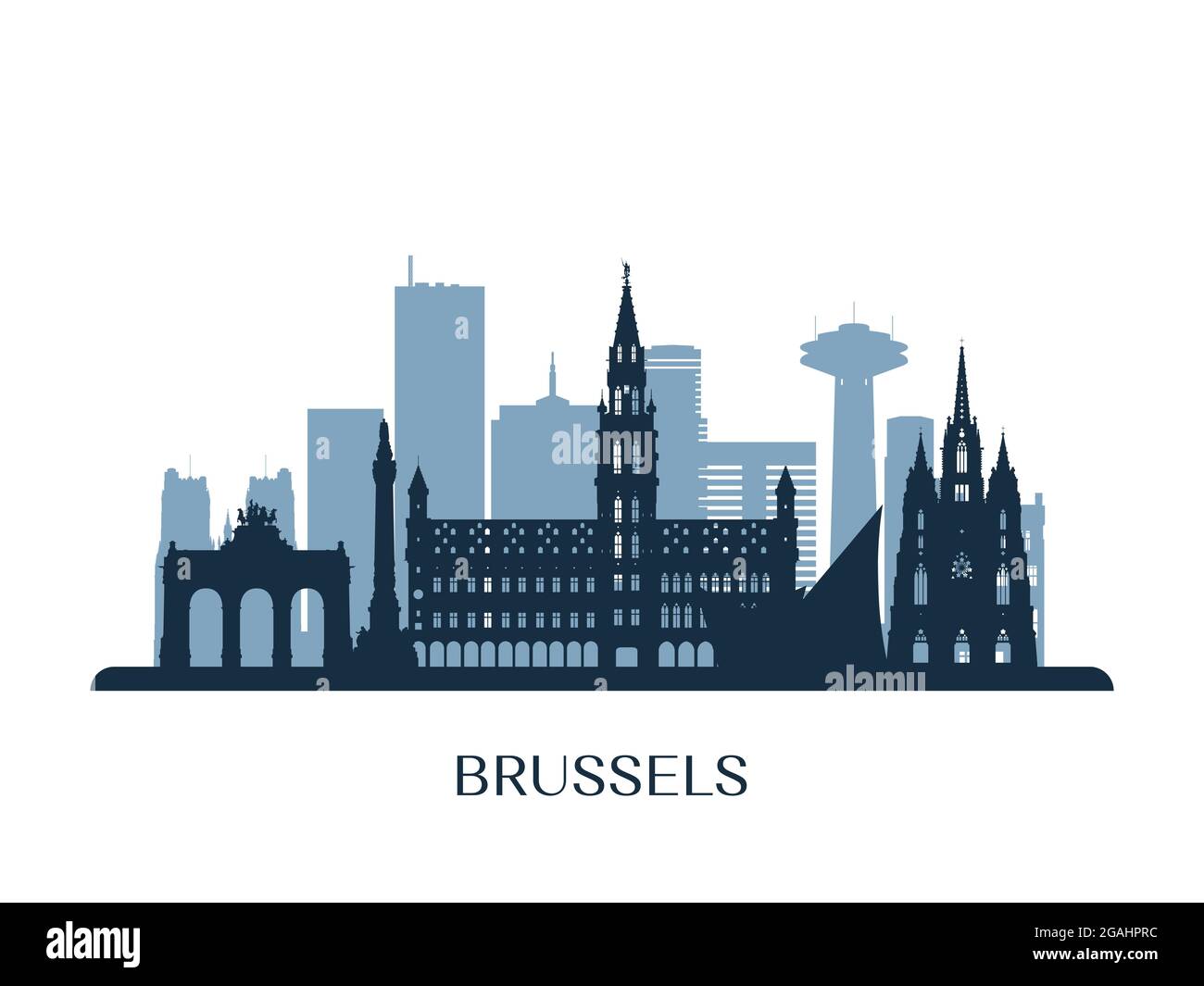 Brussels skyline, monochrome silhouette. Vector illustration Stock ...