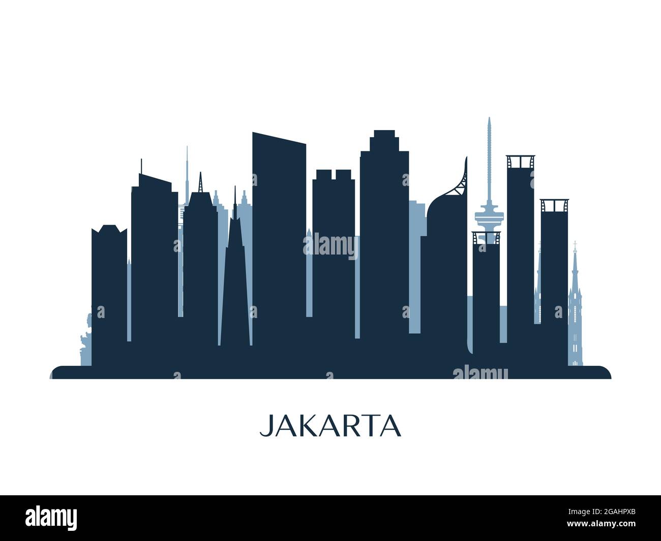 Jakarta skyline, monochrome silhouette. Vector illustration Stock ...