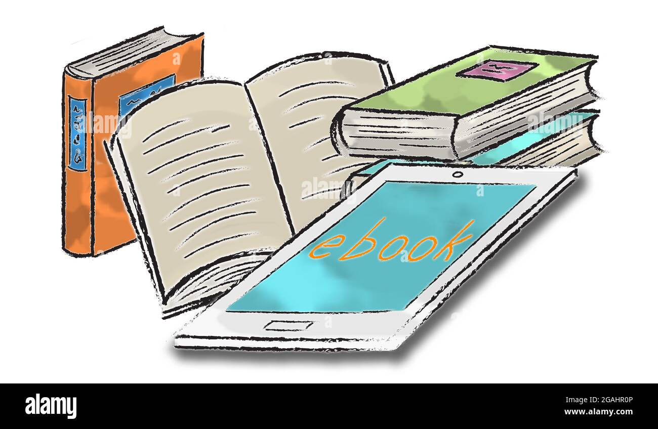 Drawing of an e-book concept Stock Photo - Alamy