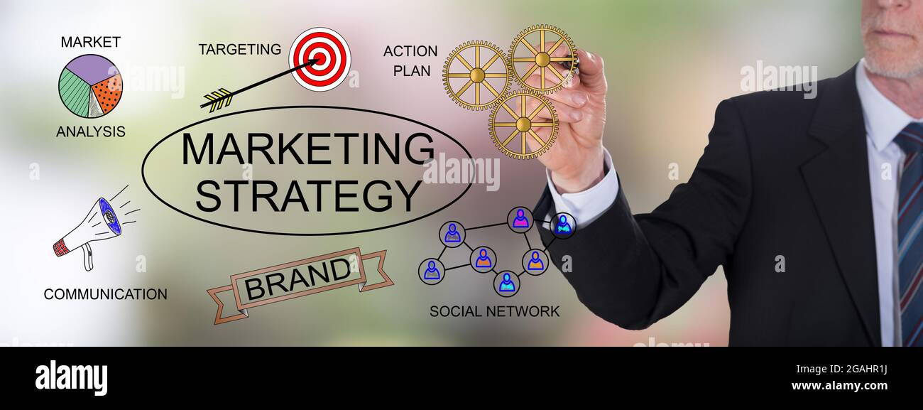 Businessman drawing a marketing strategy concept Stock Photo - Alamy