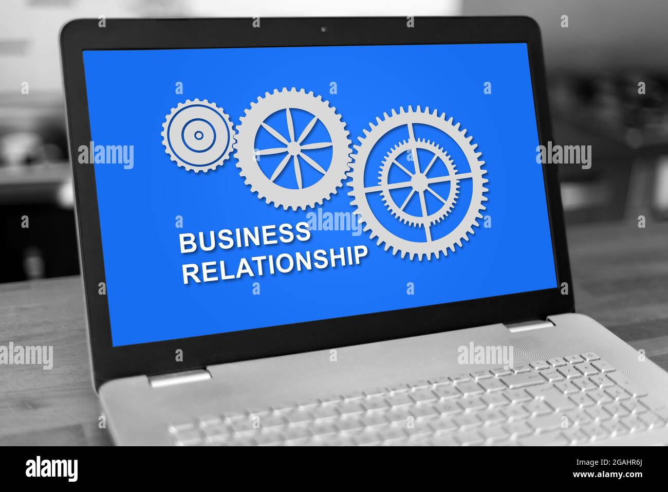 Laptop screen with business relationship concept Stock Photo - Alamy