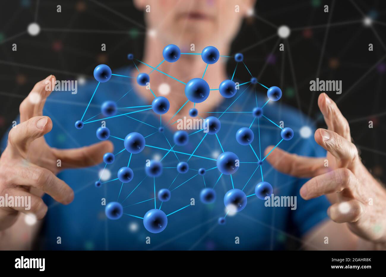 Network concept between hands hi-res stock photography and images - Alamy