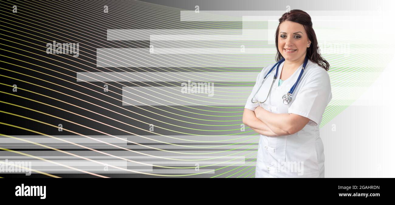 Portrait of female doctor on abstract background Stock Photo - Alamy