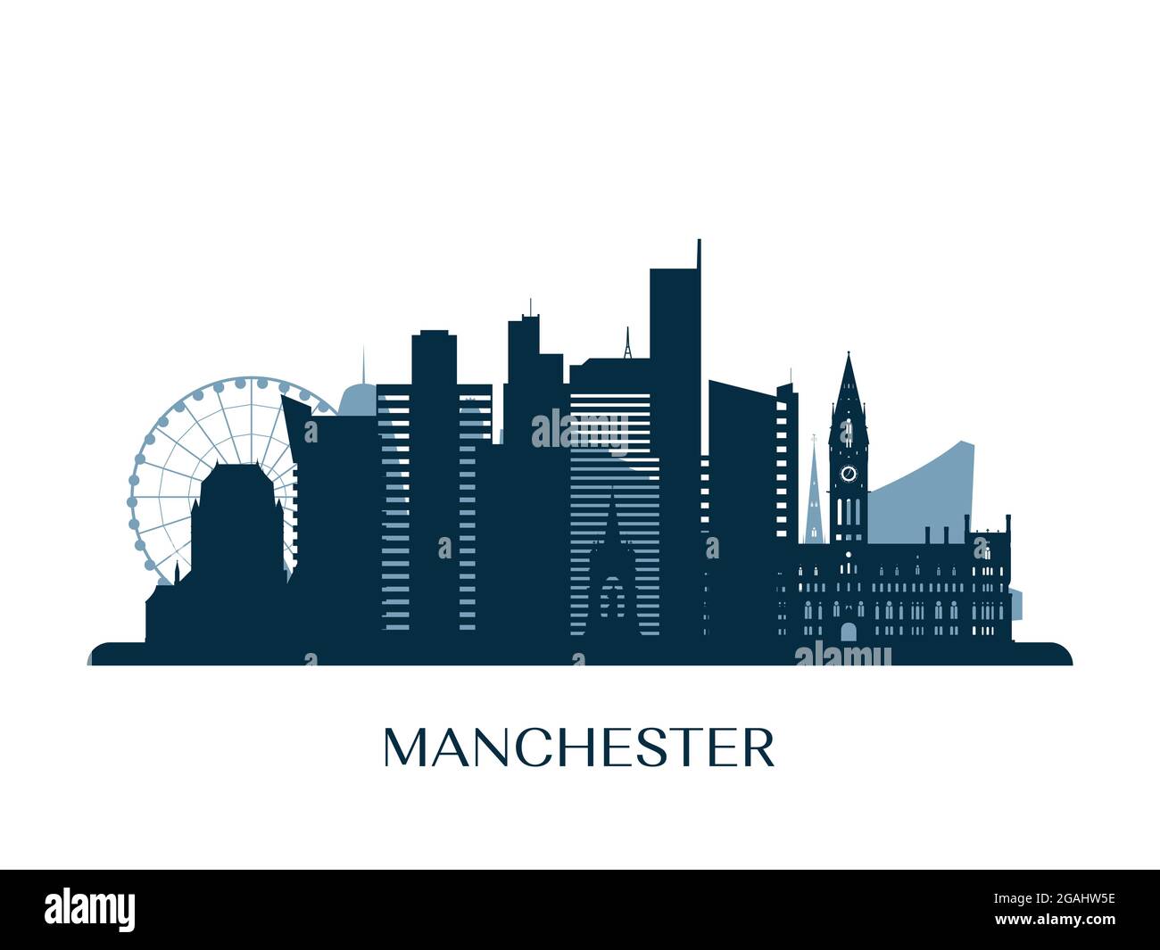 Manchester skyline, monochrome silhouette. Vector illustration Stock ...