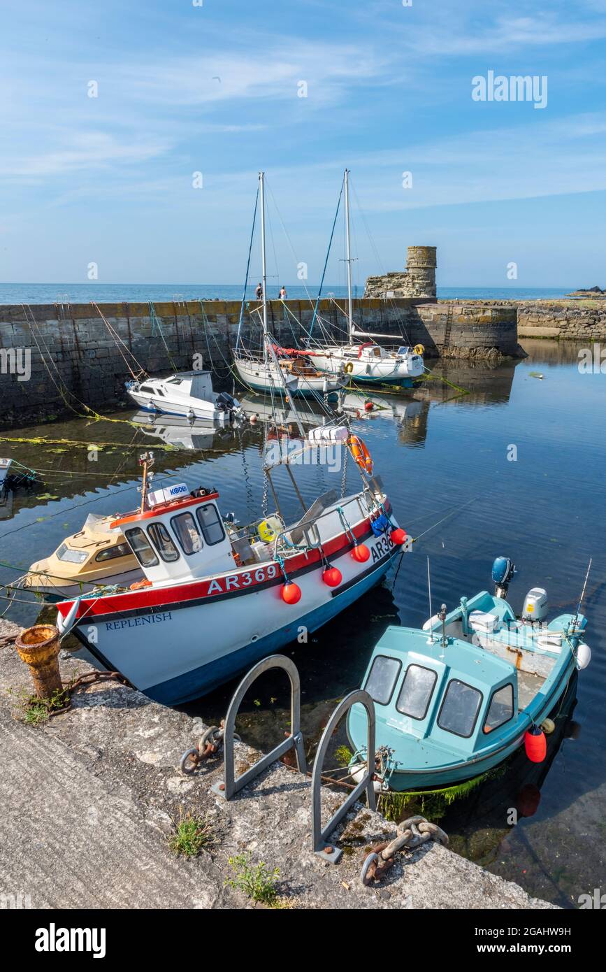 picturesque harbour at Dunure on the Ayrshire coast in Scotland, UK ...