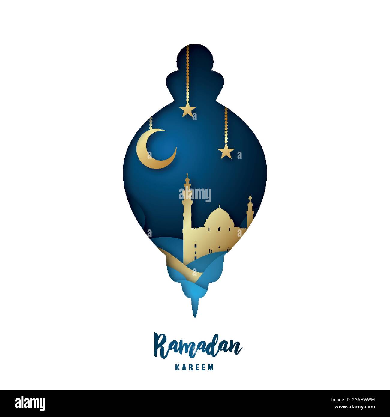 Ramadan Kareem illustration with arabic Gold Origami Mosque in ...