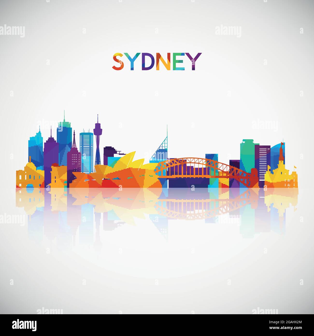 Sydney skyline silhouette in colorful geometric style. Symbol for your ...