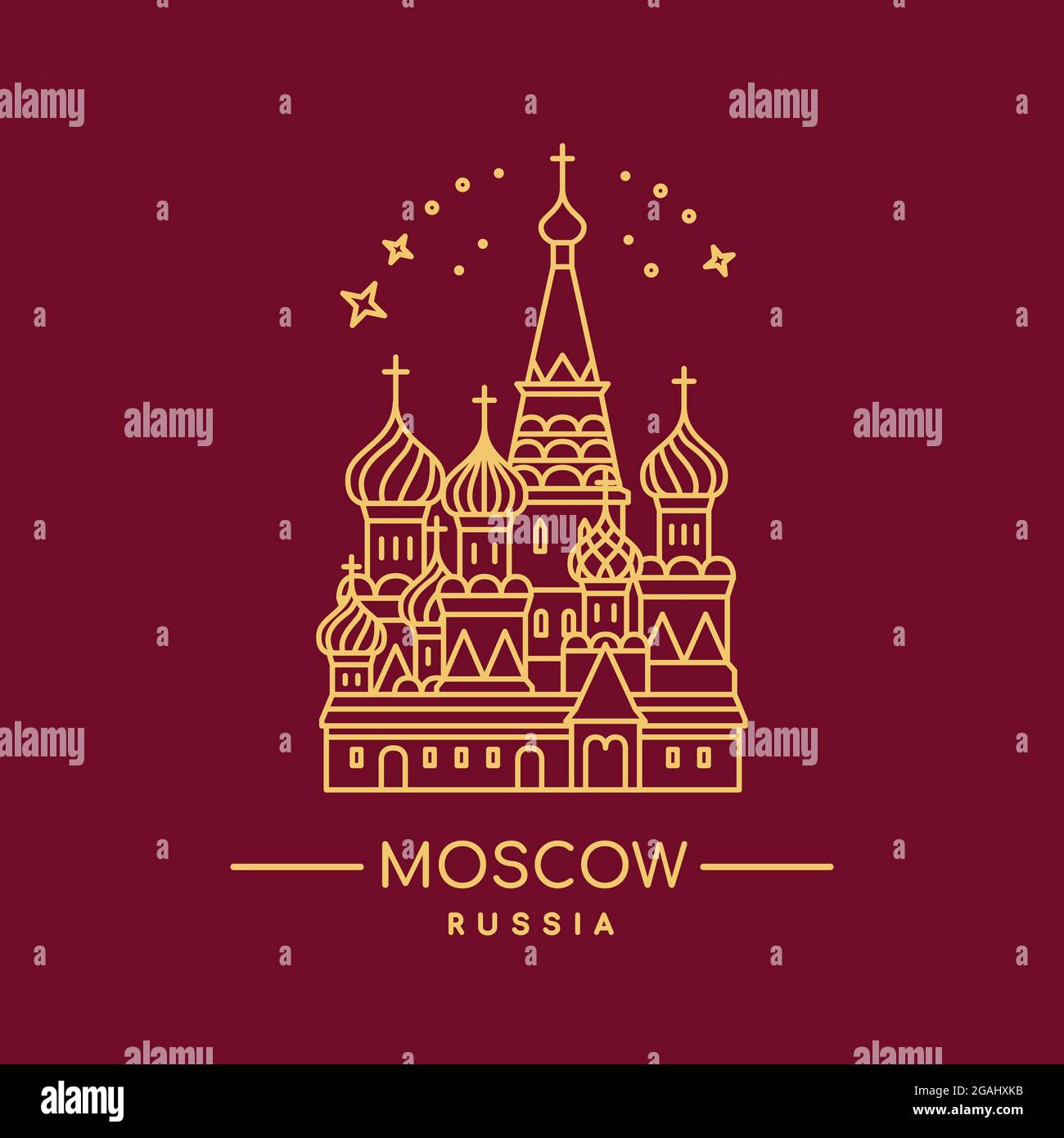 St. Basil's Cathedral vector illustration. Line art. Moscow landmark ...