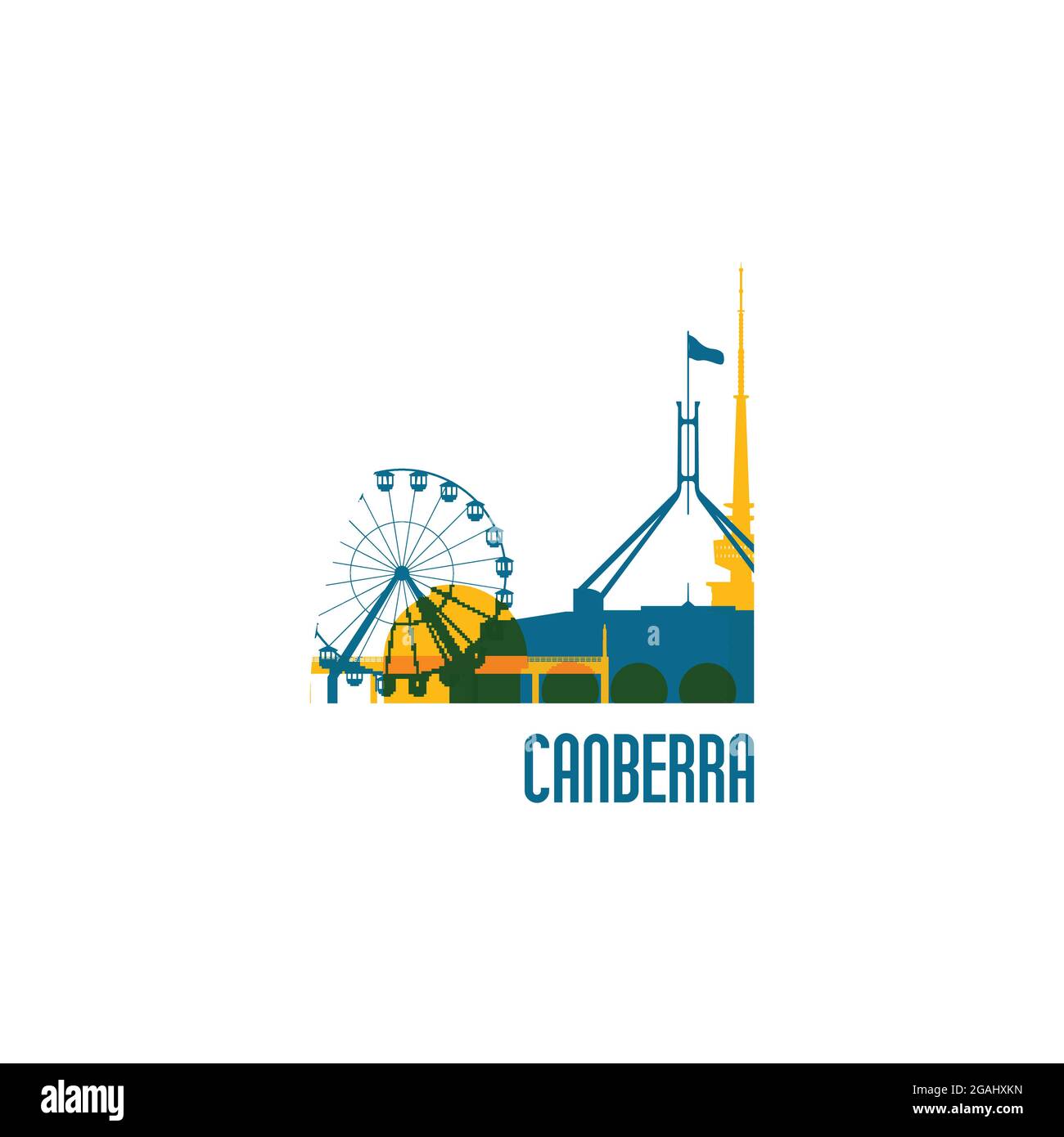 Canberra city emblem. Colorful buildings. Vector illustration Stock ...