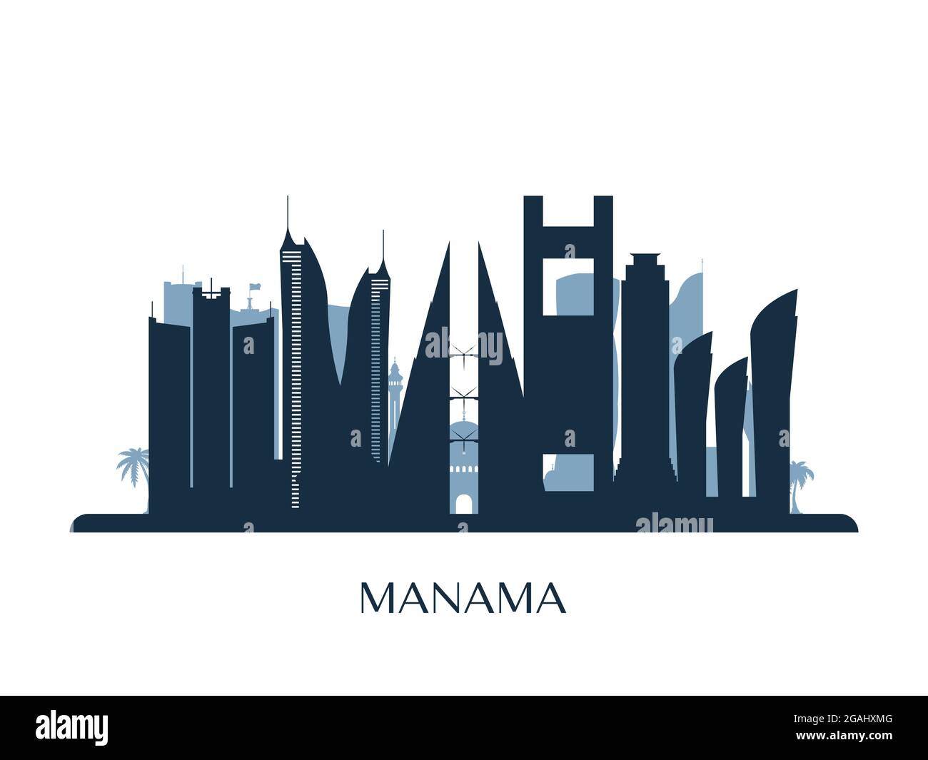 Manama skyline, monochrome silhouette. Vector illustration Stock Vector ...