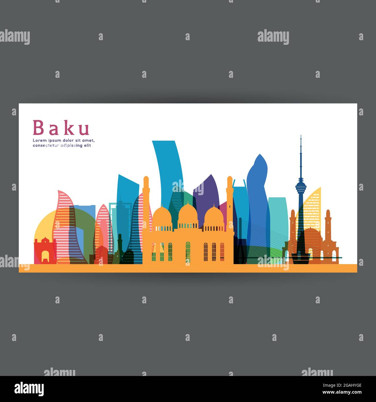 Baku colorful architecture vector illustration, skyline city silhouette ...