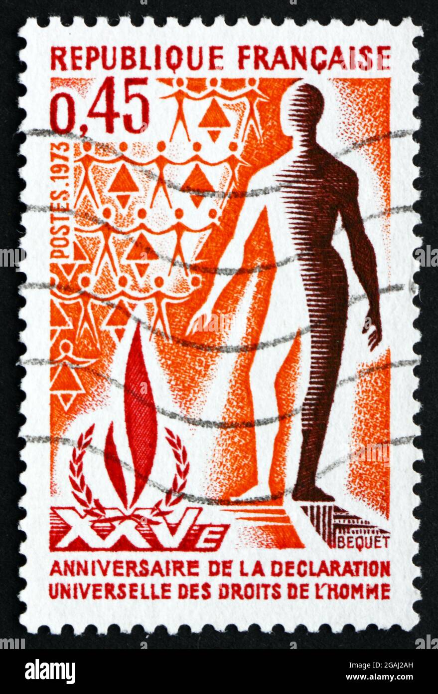 FRANCE - CIRCA 1973: a stamp printed in the France shows Human Rights ...