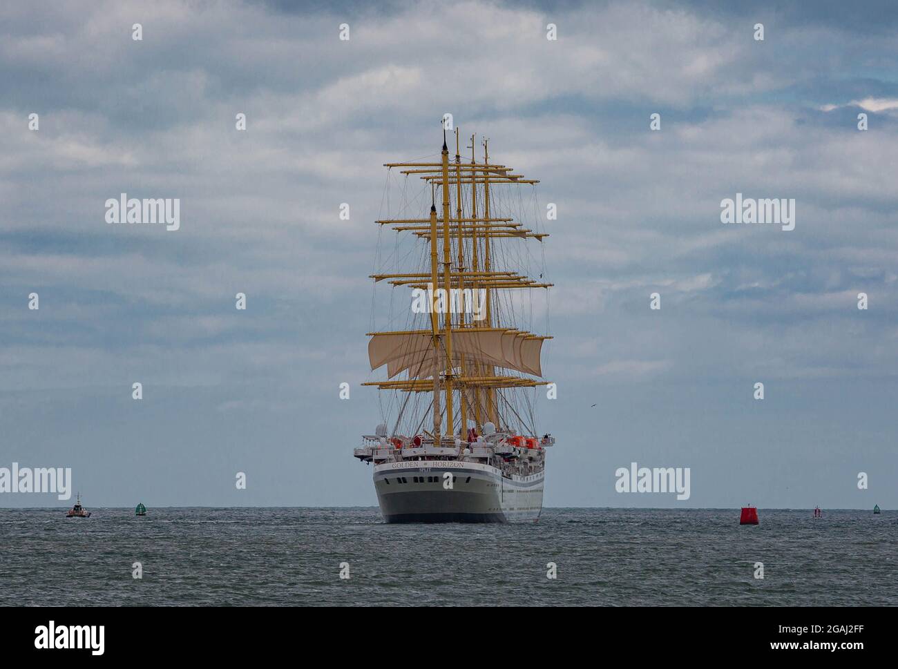 Poole Harbour UK. 29th July 2021. SV Golden Horizon is a steel-hulled ...