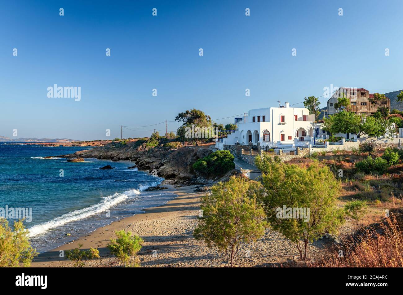 Panoramic view of Naxos, Greece. Naxos is a town (and an island) in the ...
