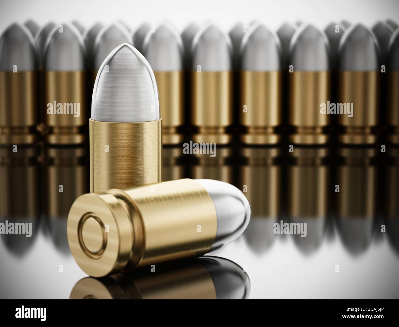Stack of generic bullets with reflection. 3D illustration Stock Photo ...
