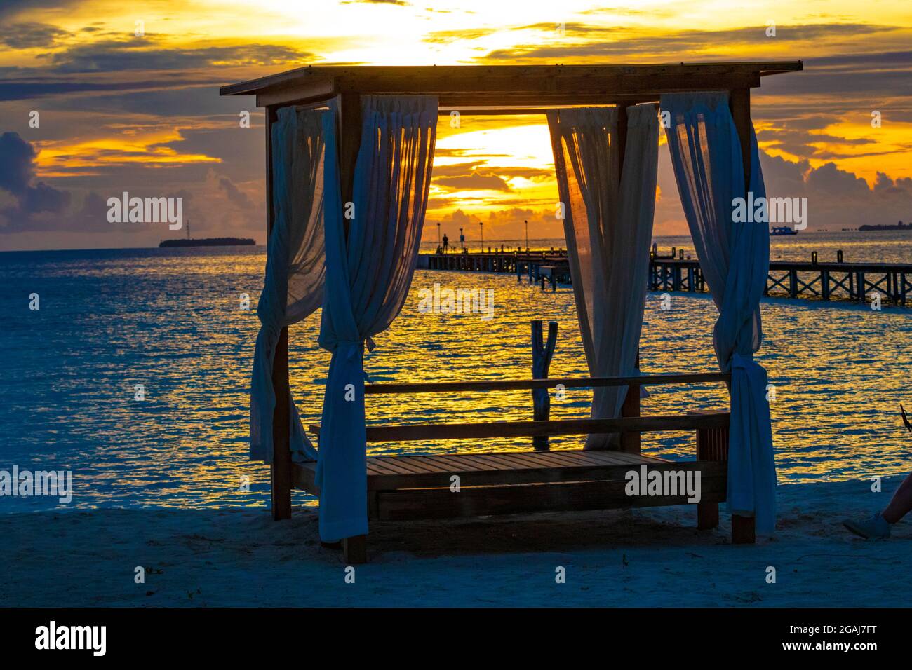 Canopy sunbed at Bodufinolhu island, Fun Island Resort & Spa is on the ...