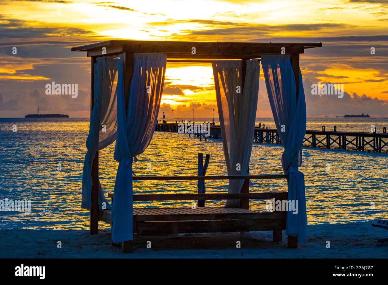 Canopy sunbed at Bodufinolhu island, Fun Island Resort & Spa is on the ...